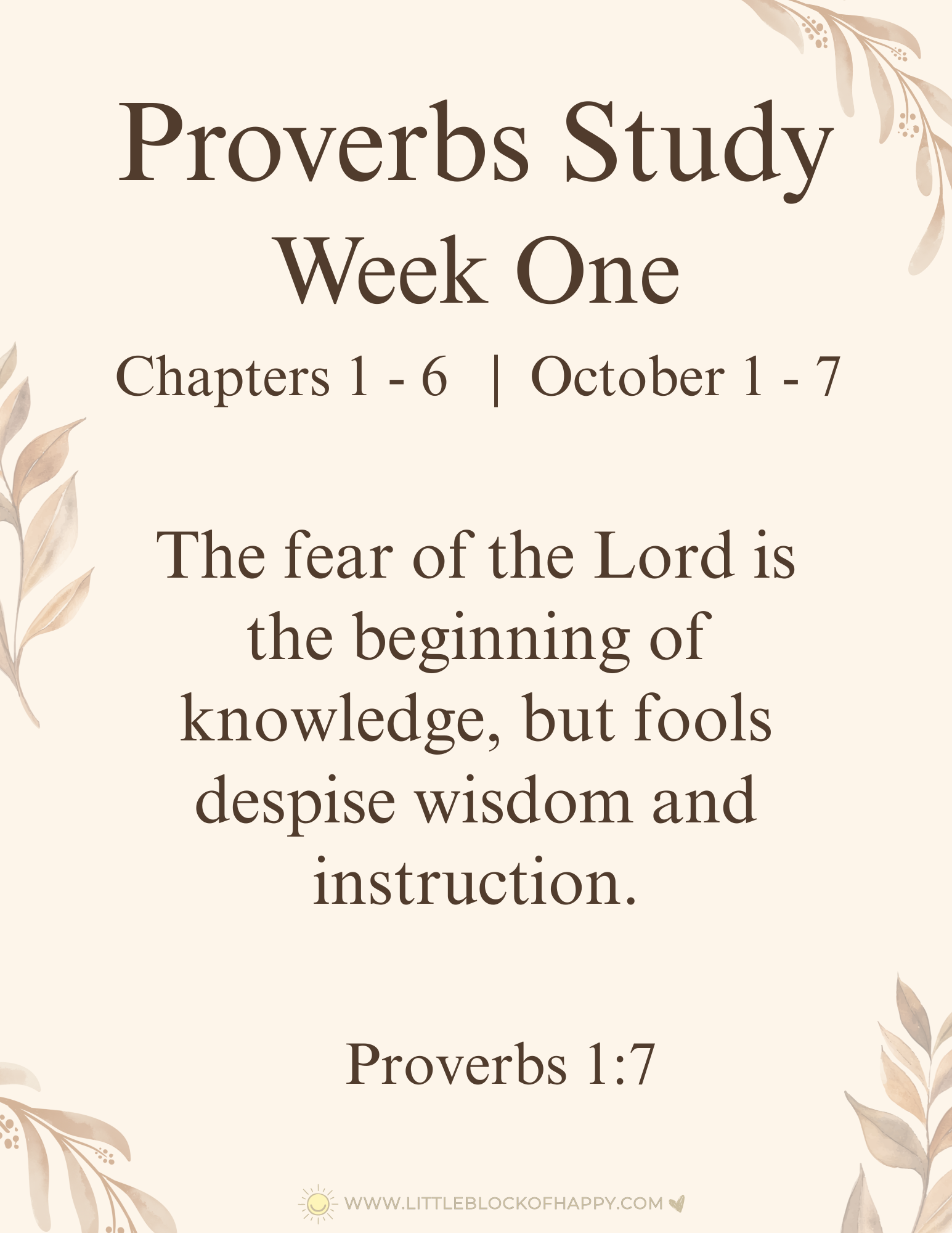 Proverbs Study - Week One – Little Block of Happy